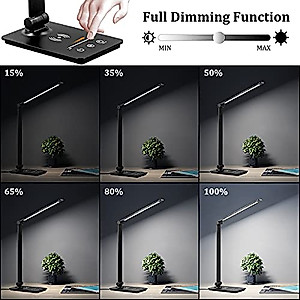LED Desk Lamp with Wireless Charger, Desk Lamp for college dorm room with 5 Color Modes & Fully Dimming Function, Eye Caring Table Lamps for Study, Office Lamp with Adjustable Arm, Auto Timer 30/60min