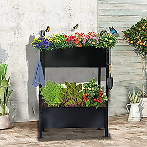 aboxoo Double Planter Raised Beds with Legs,Outdoor Metal Tall Planter Box Elevated Garden Bed for Vegetables Flower Herb Patio Backyard(22.6" L x 8.9" W x 31.5" H)