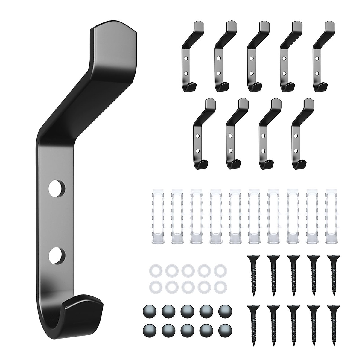 10PCS Wall Hooks for Hanging,Black Wall Hooks Coat Metal Wall Hooks Towel Hooks for Wall,Heavy Duty Single Prong Wall Hooks with 20 Pieces Screws for Robe Hooks Wall Mounted for Key Towel Bags Hat
