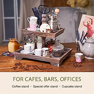 Rustic Wooden Two Tiered Tray Farmhouse - Rectangle Stand for Serving Food Fruits Cupcakes - Perfect for Your Summer Decor - Tiered Tray Decor Holder