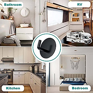 BARONAGE 8 Pack Adhesive Hooks, Towel Hook for Hanging Heavy Duty Waterproof Stainless Steel Robe Coat Hooks Black Wall-Hooks Stick on Bathroom Kitchen Home Door Bedroom