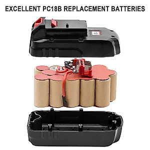 KINGTIANLE Battery for Porter Cable PC18B: Replacement Drill Batteries PCC489N Volt Tools Charger PCMVC 18V Ni-MH 5.0Ah 2 Packs