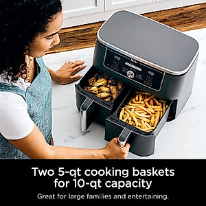 Ninja DZ401 Foodi 6-in-1 10-qt. 2-Basket Air Fryer with DualZone Technology, Grey (Renewed) AD350CO