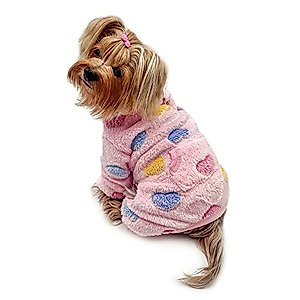 Klippo Dog/Puppy Ultra Soft Plush Colorful Hearts Turtleneck Pajamas - Pink - S