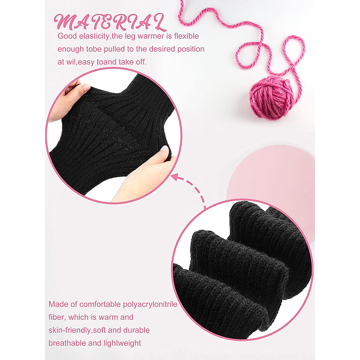 SATINIOR 3 Pairs Women Knit Leg Warmers Knee Ballet Thigh High Leg Warmers Socks (Black, White, Pink)