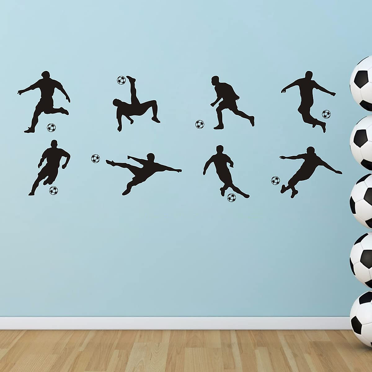 JUEKUI Soccer Player Wall Sticker Baby Boys Room Wall Decal Football Sticker Kids Bedroom Decoration Removable Vinyl W112 (Black)