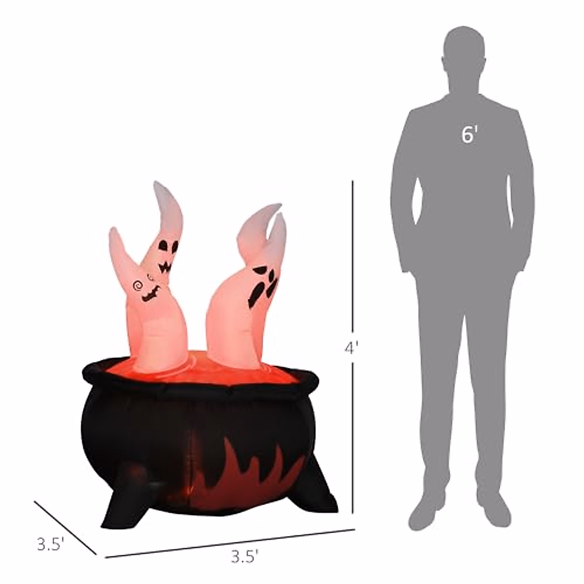 Outsunny 4ft Halloween Inflatables Outdoor Decrations White Ghosts in Red Cauldron, Blow Up LED Yard Decor for Garden, Lawn, Party, Holiday