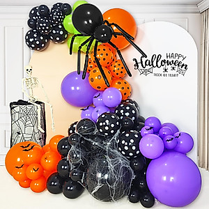 169pcs Halloween Balloon Garland Arch Kit, Halloween Party Decorations Supplies, Large Size Halloween Balloon Garland with Spider Balloon, Halloween Spider Web