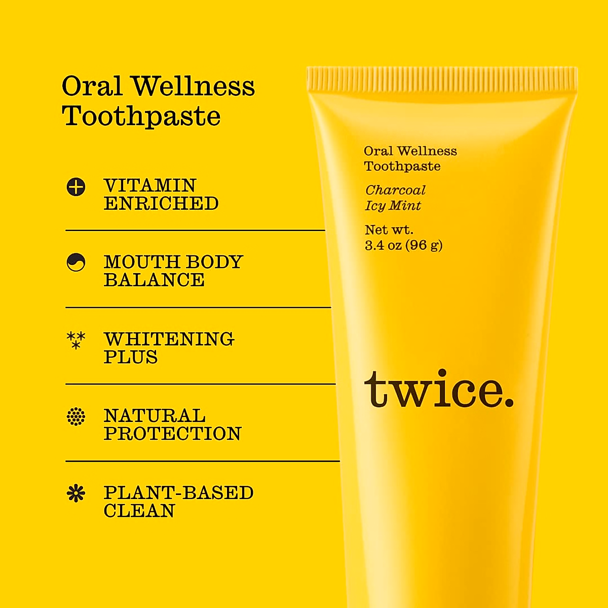 Twice Fluoride Free Hydroxyapatite Toothpaste, Gentle Charcoal Whitening. No Mess, Great Tasting, Complete Oral and Dental Care (ICY Mint Flavor - 1 Pack)