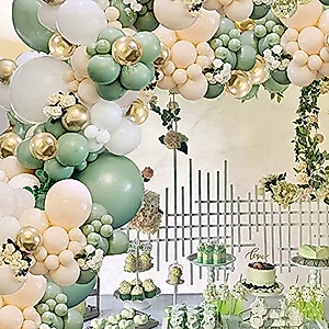 Sage Green Balloon Garland Kit - 125Pcs Eucalyptus Garland, Retro Olive Green, Peach White and Gold Latex Balloons Arch Kit for Wedding Birthday, Baby & Bridal Shower Decorations