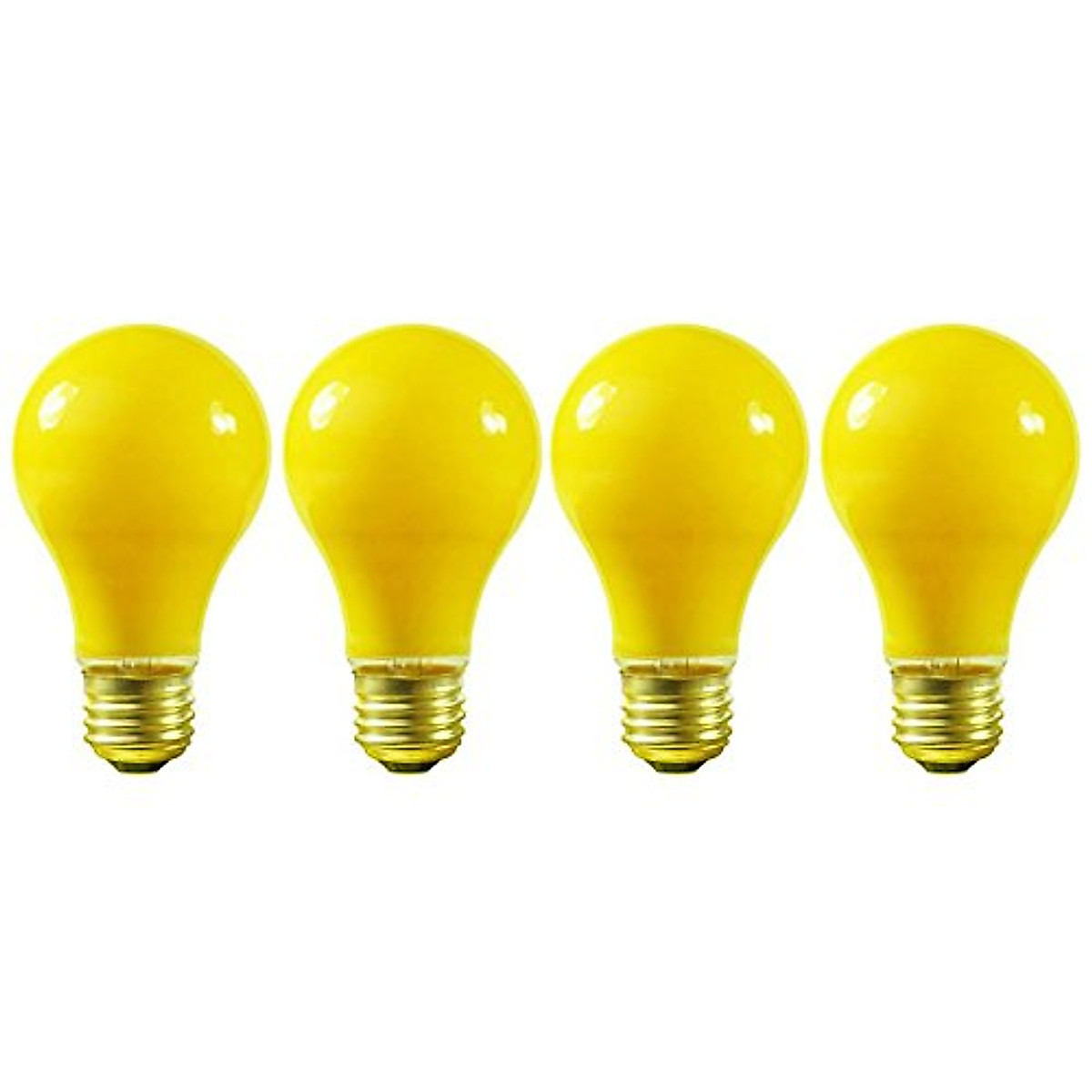 KOR (Pack of 4) A19 Yellow Bug Light Incandescent 130V E26 Base-A/YB - A19/Y (60)