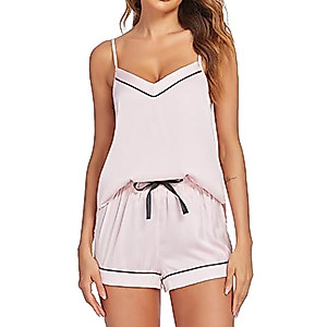 Ekouaer Lounge Set Women's Silk Soft Sleepwear Two Piece Pajamas Satin Cami Shorts Pj Set Bride Bachelorette Gifts (Pink,L)
