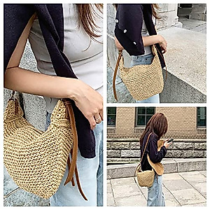 Ayliss Women Straw Handbag Purse Small Summer Beach Handmade Crossbody Shoulder Tote Handbag Handwoven Beach Straw Bag (Beige)