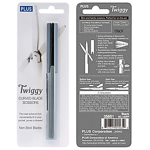 Plus Pen Style Non Stick Compact TSA Twiggy Scissors with Cover Charcoal