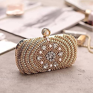 ZHANGOO Bridal Clutch, Party, Dinner or Prom Purse Pearl Evening Bag, Lady Clutch, Party Bag, Suitable for Cheongsam Dress (Color : Gold)
