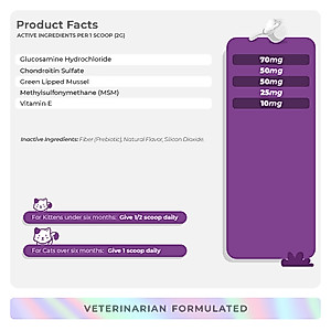 Glucosamine for Cats - 4.23oz/120g Powder - Hip and Joint Supplement for Cats with Green Lipped Mussel, MSM, Chondroitin, and Vitamin E (for Cats)