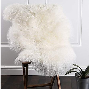 Genuine Mongolian Tibetan Lamb Sheepskin Wool Area Rug Real Carpet Curly Fur Pelt Throw Soft Plush Home Decorative 2ft x 3.4-3.6Ft