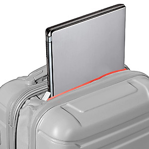 Olympia Denmark 21 Inch Expandable Carry On 4 Wheel Spinner Multiple Grip Luggage Suitcase with Aluminum Locking System and Interior Divider, Silver