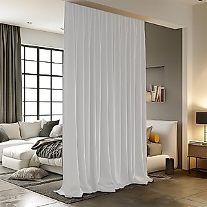 Room Divider Curtains Screen Partitions, Blackout Ceiling Track Curtain Compatible with Curtain Rods Noise Reduction Privacy Curtain, 10 ft Wide x 8 ft Tall, White