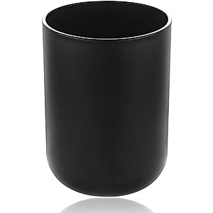 6 Pcs Plastic Bathroom Accessory Set Luxury Bath Accessories Bath Set Lotion Bottles, Toothbrush Holder, Tooth Mug, Soap Dish, Toilet Brush, Trash Can, Rubbish Bin (Black)