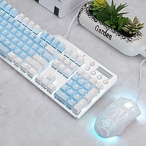 AK35i Mechanical Gaming Keyboard, 104 Keys and 6 Media Keys Anti-Ghosting, 2 Colors PBT Keycap, Elegant White Backlight, Aluminum Panel (Brown Switch/White Backlight, White&Blue)
