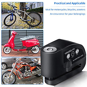 YOHOOLYO Alarm Disc Lock Motorcycle Disc Brake Lock Anti-Theft Waterproof 110 dB 7mm Pin 5ft Reminder Cable for Motorcycles Bike Scooter Carry Pouch (Black)