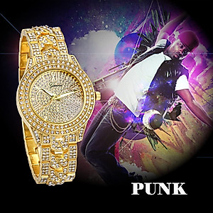 JewelryWe Men Women Watches Gold Tone Alloy Quartz Watch Stylish Rhinestone Business Casual Dress Wristwatches