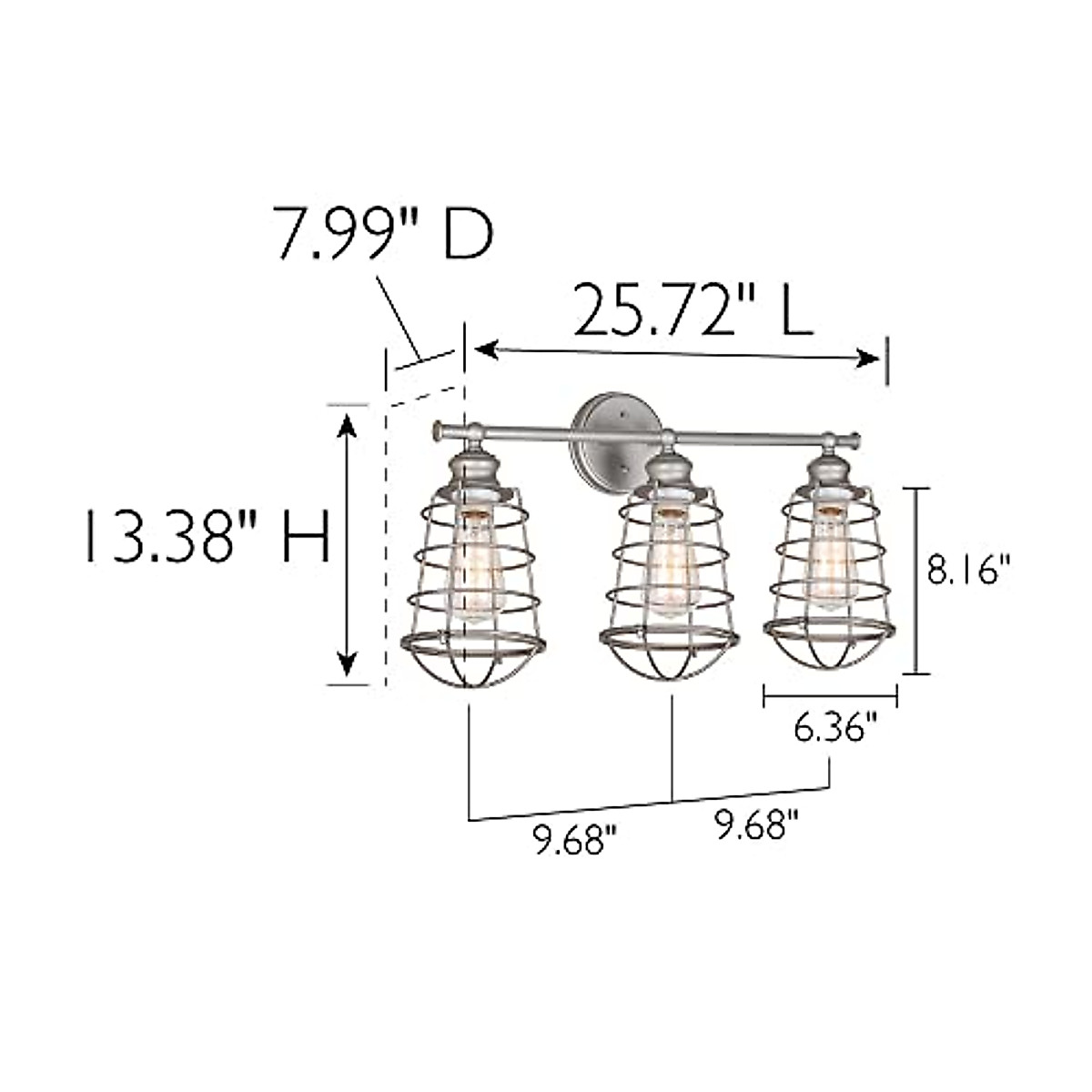 Design House 519728 Ajax 3 Light Vanity Light, Galvanized Steel Finish