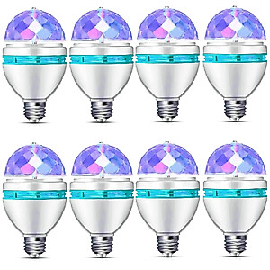 8 Pcs Disco Light Bulb Rotating E26/E27 Party Light Bulbs Rotating Colorful Bulb Changing LED Bulbs Strobe Light Bulb Multi Crystal Stage Lights Birthday Party Club Bar for Indoor Outdoor Photography
