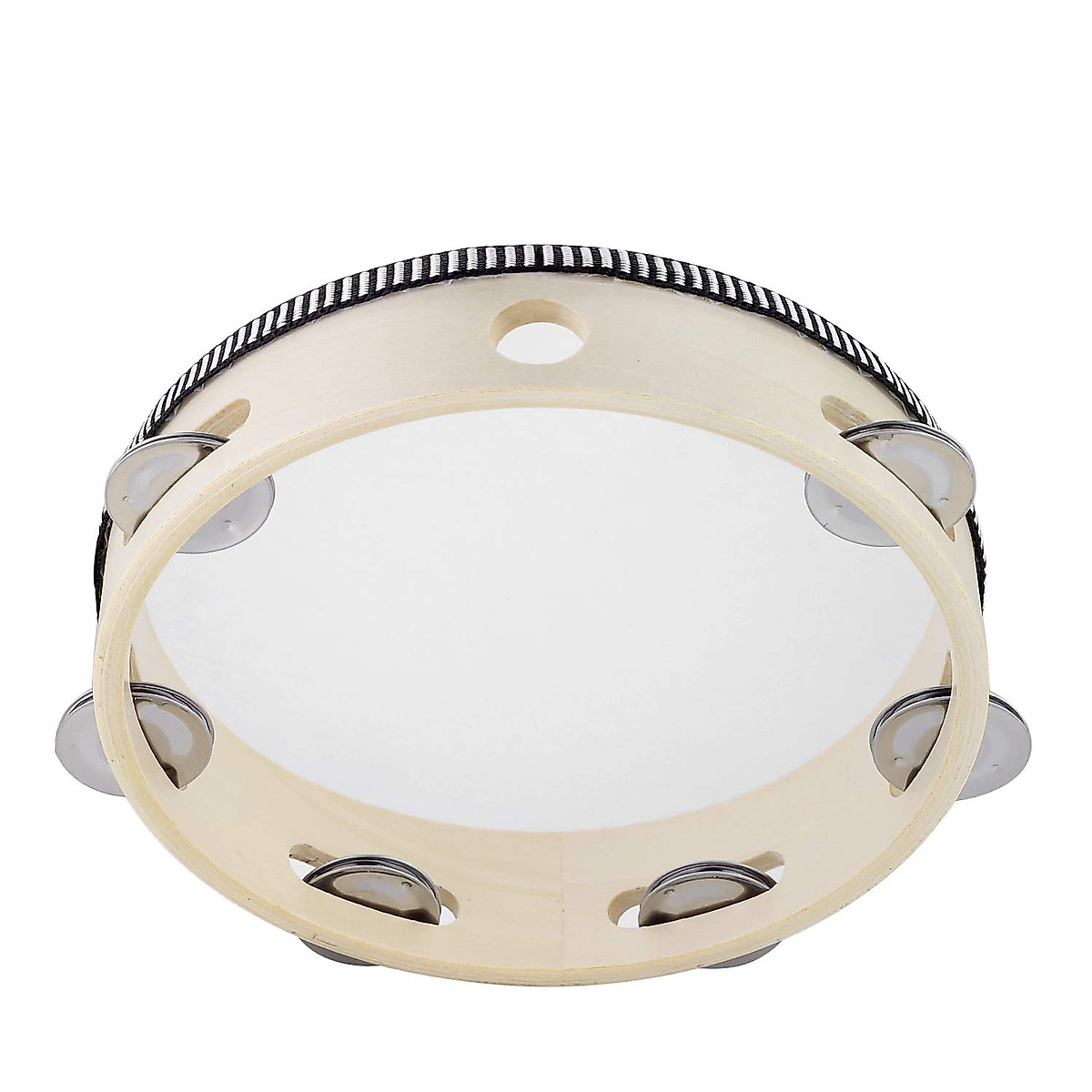 Tambourine for Church 8 inch Hand Held Drum Bell Birch Metal Jingles Percussion Musical Educational Drum Instrument for KTV Party Kids Games by Musfunny (8 inch)