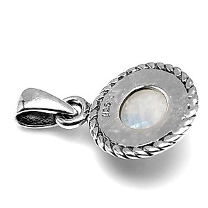Silvershake Natural Moonstone 925 Sterling Silver Rope Solitaire Pendant with 18 Inch Chain Necklace
