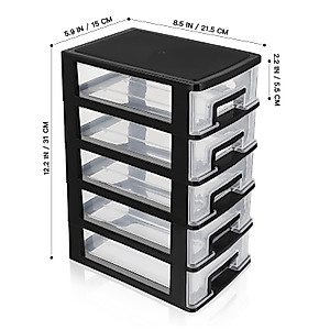 SAFIGLE 5 Drawer Storage Organizer Mini Plastic Drawers Organizer Plastic Storage Bins with Drawers Space Saving Small Plastic Drawers for Crafts Small Tools Sationary and Hardware