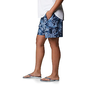 Columbia Women’s PFG Tidal II Shorts, Stain Resistant, Sun Protection, Collegiate Navy Fish Frenzy Print, X-Small