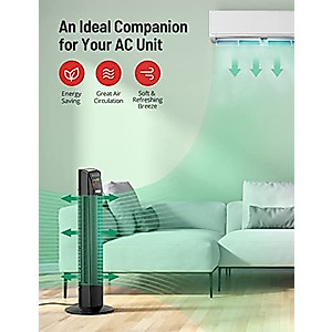 Delvit Tower Fan, Oscillating Quiet Cooling Fan with Remote, Digital Thermostat,12H Timer, 3 Speeds & 4 Modes, Portable Stand Up Floor Bladeless Fan for Bedroom, Living Room, Kitchen, Office