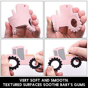 AmazingM Car Series Baby Teething Toys,Food Grade Silicone Chew Teether for 3 Months+ Infant Boy and Girl,Toddler Sensory Chewing Teether,BPA Free. (Tractor, Pink)