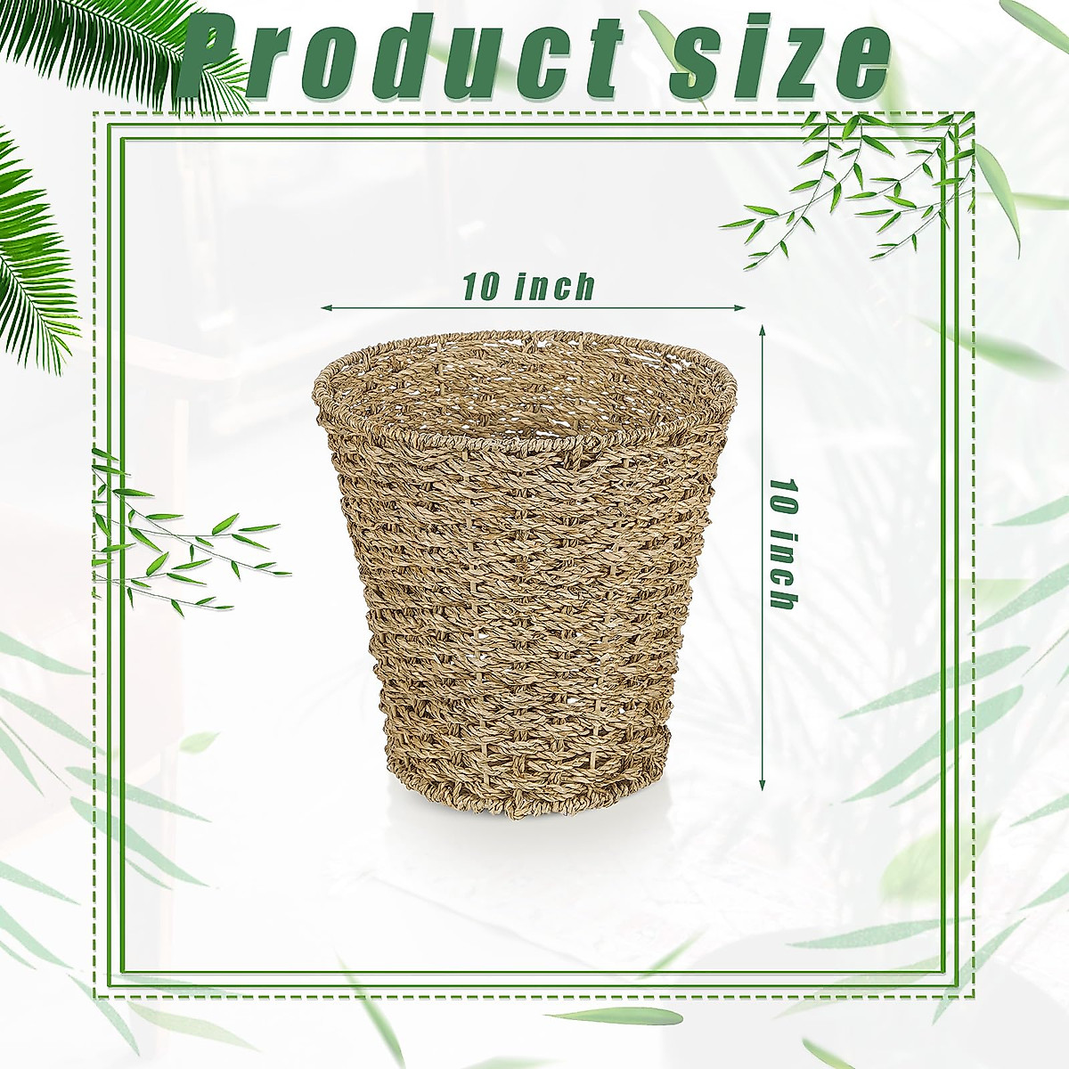 Hushee 4 Pcs Seagrass Wicker Waste Basket Woven Rattan Trash Can Boho Waste Paper Trash Bin Garbage Cans for Bedroom Kitchen Bathroom Offices Home, Brown