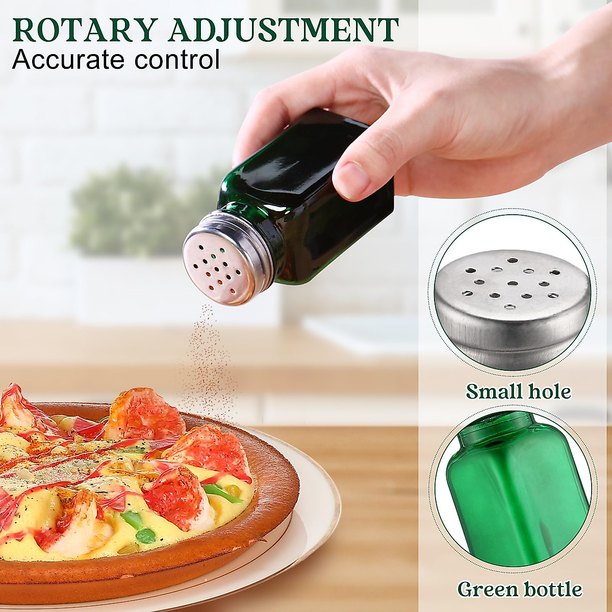 Hushee 40 Pcs Retro Style Salt and Pepper Shakers Bulk Set 2 oz Clear Glass Salt Shaker with Stainless Steel Lids for Kitchen Counter Table Restaurant Hold Various Condiments(Green)