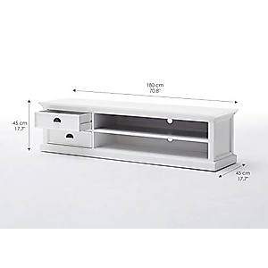 NovaSolo Halifax Pure White Mahogany Wood Large 2-Tier Tv Stand And 2 Drawers