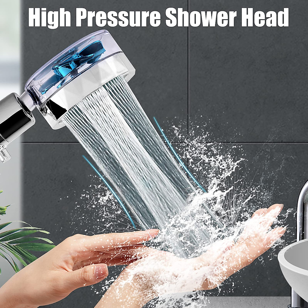 Tnnluku Turbo Hydro Jet Shower Head, 360 Turbo Propeller Head Hydro High Jet Pressure Shower Jet Head - Vortex Shower Head Fan High Pressure with Fan Filter and Pause Switch, Turbo Shower Head Purple