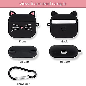 Mouzor Cute AirPods 3 Case (2021), Black Whisker Cat AirPods 3rd Generation (2021) Case Funny 3D Cartoon Animal Shockproof Soft Silicone Charging Case Cover with Carabiner for Kids Girls Boys Women