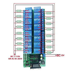 Jeanoko RS232 DB9 Female Interface 16-Channel Relay Board Serial Port Smart Module 8 Working Modes Relay Module for Automation Control