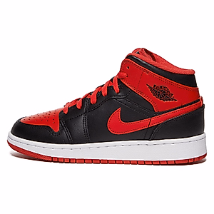 Jordan Air 1 Mid (Big Kid) Black/Fire Red-white 4 Big Kid