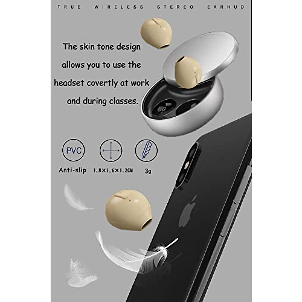 SZHTFX Invisible Earbuds Small Mini Wireless Bluetooth Earpiece Phone Discreet Earbud for Music, Home, Work (Nude)