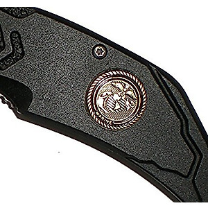 Black Handle Camo Blade SEMPER FI U.S. MARINES SPRING ASSISTED RESCUE POCKET KNIFE WITH GLASS BREAKER