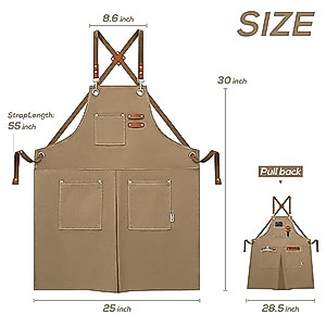 KOYYTO Chef Aprons for Men Women with Large Pockets,Heavy Duty Canvas Apron,Adjustable Straps for Barber,BBQ,Bartender,Gardening,Hairstylist,Painting,Cosmetology etc(Khaki)