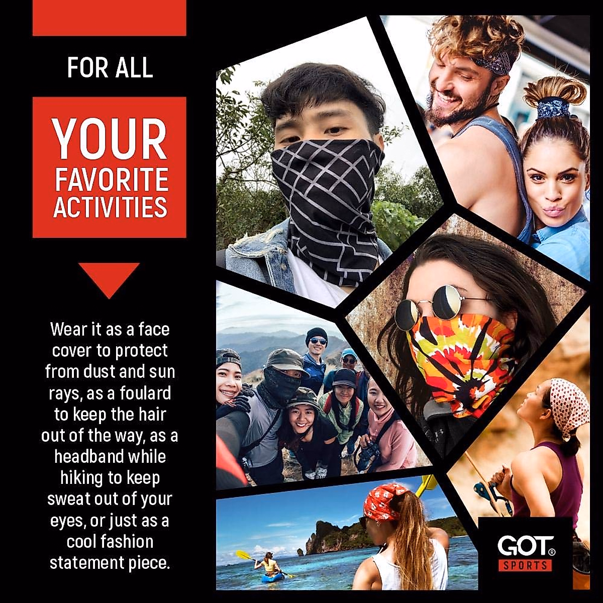 GOT Sports Tube Bandana - Neck Gaiter for Women & Men, Face Mask, Neck Wrap, Head Scarf, Curly Hair Sleep Protection - Breathable, Lightweight Microfiber (Red Paisley)