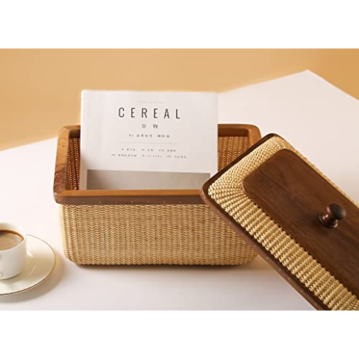 Teng Jin Rectangular with Lid Handmade Nantucket basket Cane staves finely-woven home-storage-baskets-and-containers Arts,Decorative Storage Baskets for Shelves