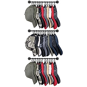 Mkono Set of 3 Hat Rack for Wall Baseball Cap Organizer Holder with 30 Hooks Modern Metal Hat Storage Display Rack Wall Mount Cowboy Hat Hooks Rack for Closet Bedroom Organize
