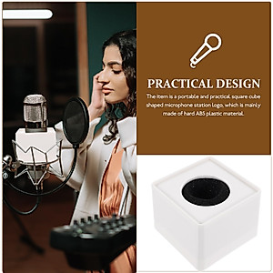 Tinksky Microphone Flag Station Logo ABS Portable Square Cube Shaped Interview Mic for Interview KTV Reporter Host (White)