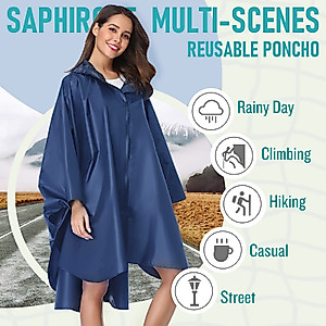 Women Waterproof Rain Poncho with Pockets Navy, One Size